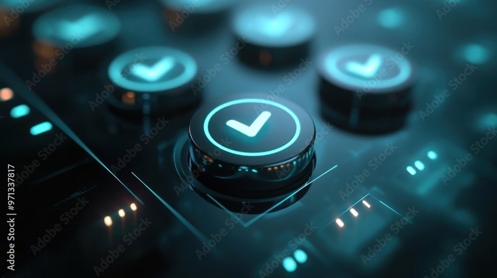 Online survey buttons floating in a clean digital interface background ...