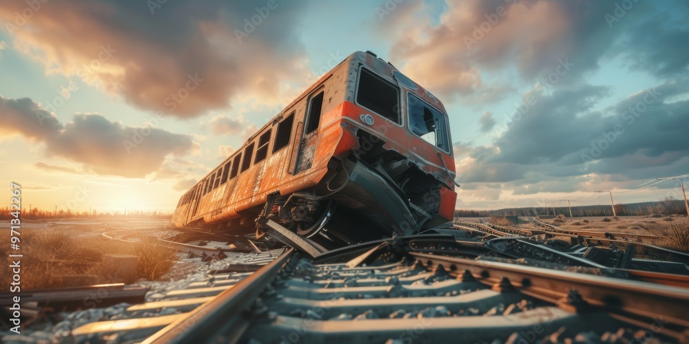Accident on the railway tracks, the train went off the rails, tragedy ...