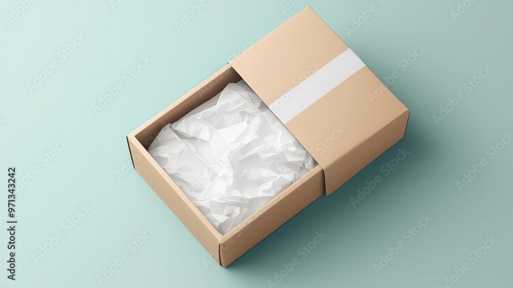 Subscription Box Mockup, simple kraft box with sleek white tissue paper ...
