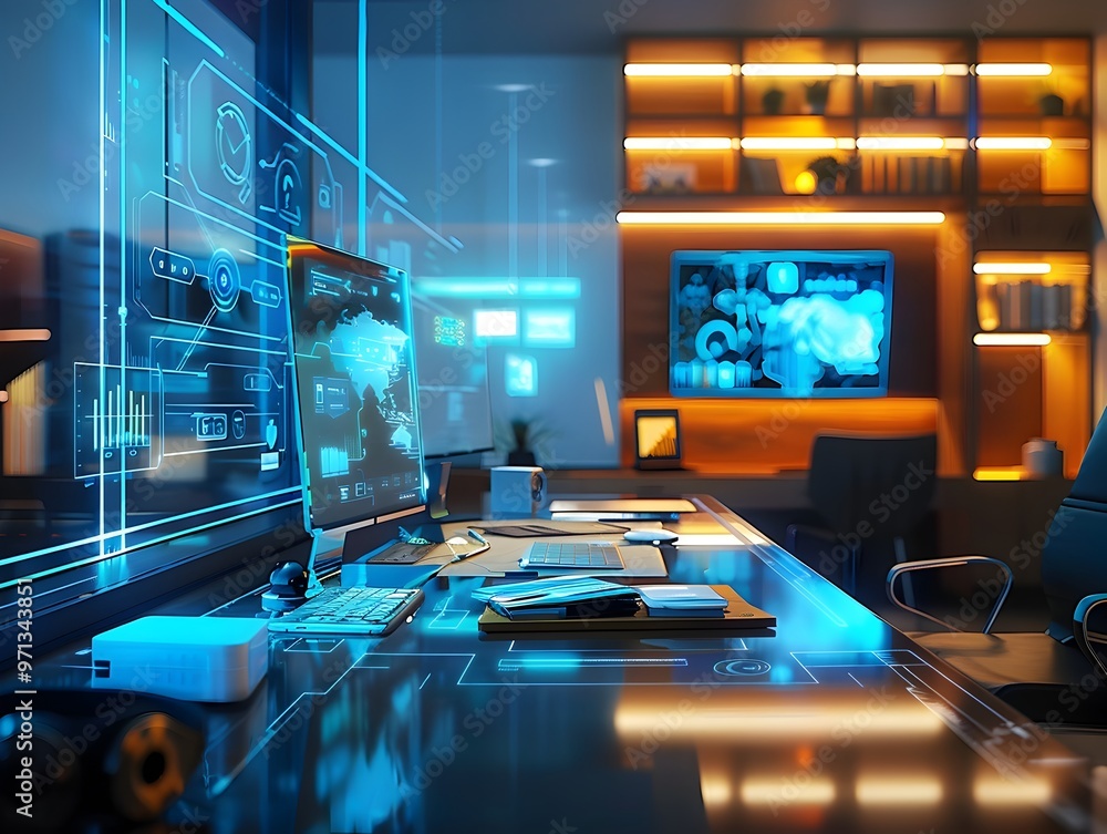 Remote Work Futuristic Setup with Smart Desk and Augmented Reality ...