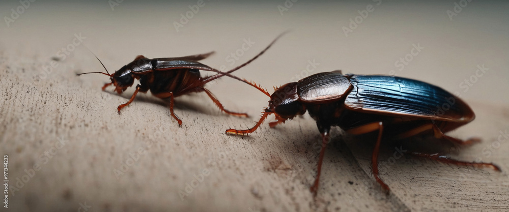 Macro Photography of Two Cockroaches on Wood Home of the harmful insect ...