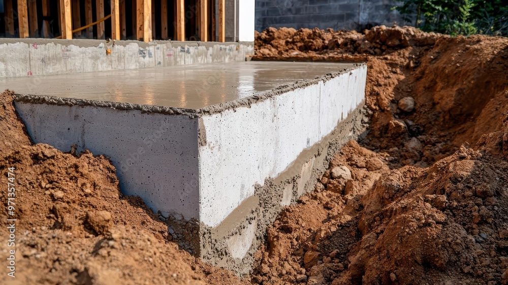 Foundation being poured, concrete slab foundation for a house ...