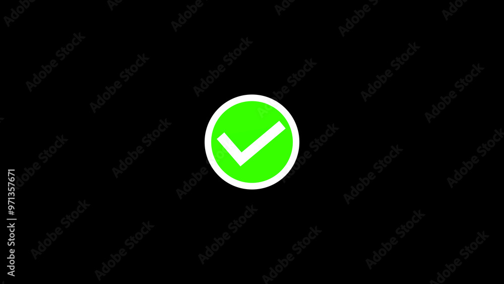 Check mark symbol isolated on black background, tick icon or correct ...