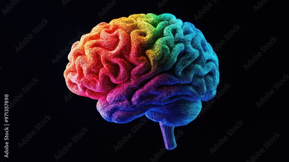Colorful brain with rainbow colors Illustration of the brain with the ...