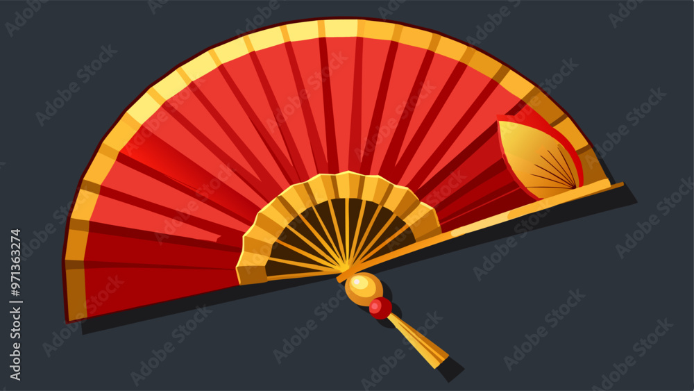 Chinese hand fan red and gold isolated handheld souvenir from China or ...