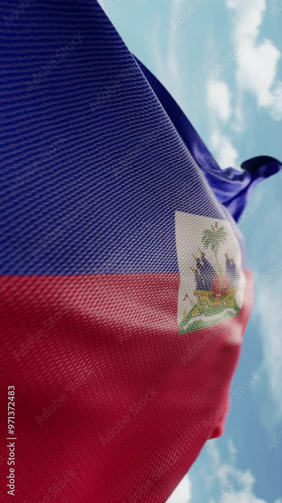 Wavy flag of Haiti blowing in the wind in slow motion. Waving colorful ...