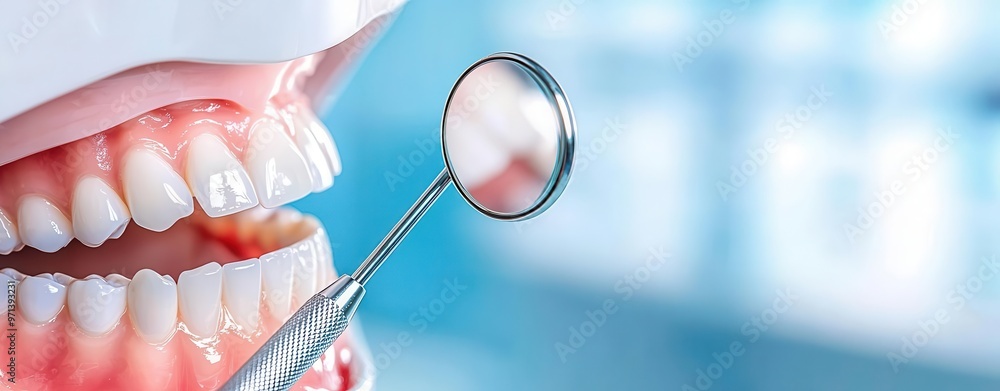 Close-up of Dental Mirror Inside Mouth - An intraoral view showing the ...