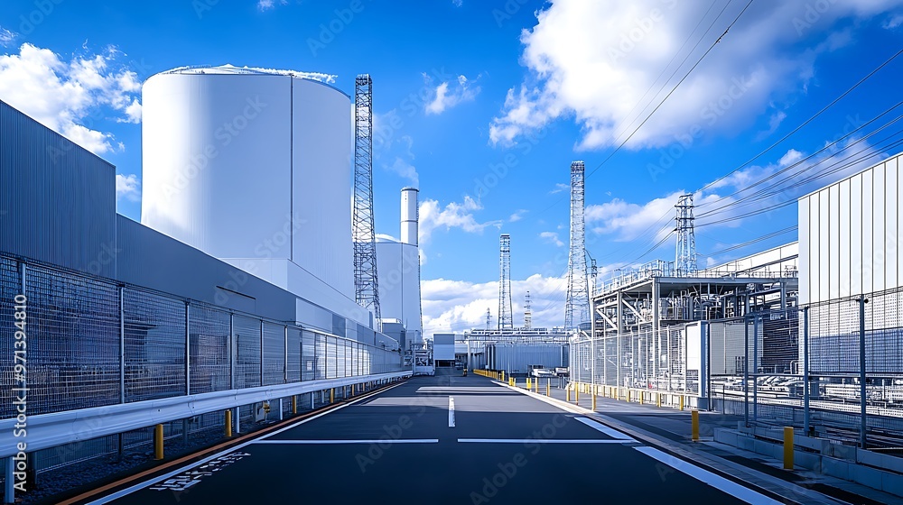 Exterior of a modern nuclear power plant with reinforced containment ...