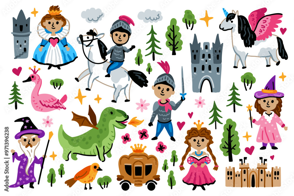 Big vector Middle Ages collection of magic children fairy tale ...