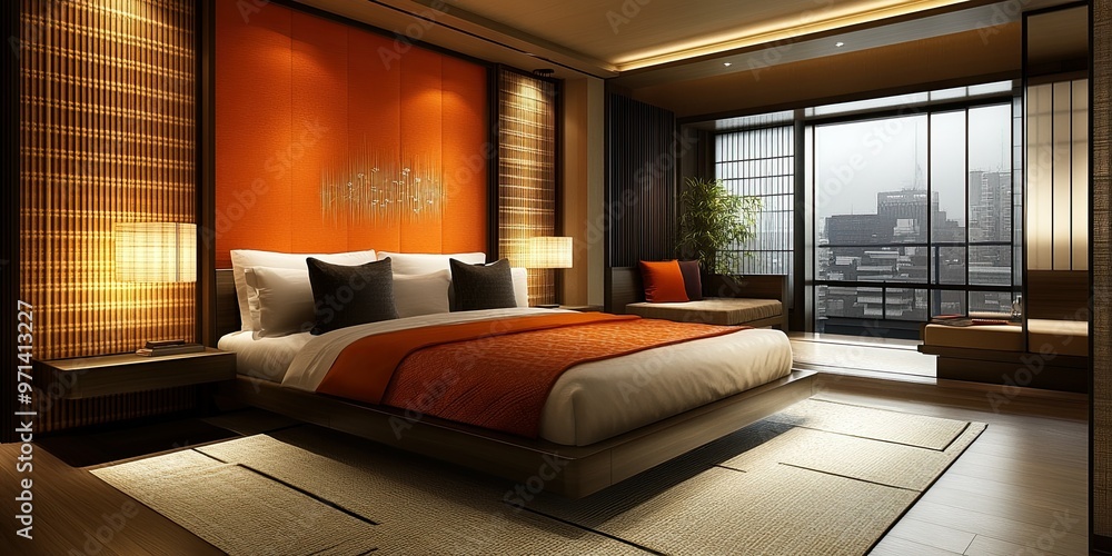 orange luxury mix traditional and modern wooden japanese bedroom hotel ...