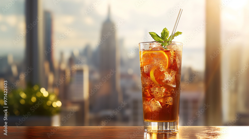 An ice tea in the style you would find at an restaurant, in its tall ...