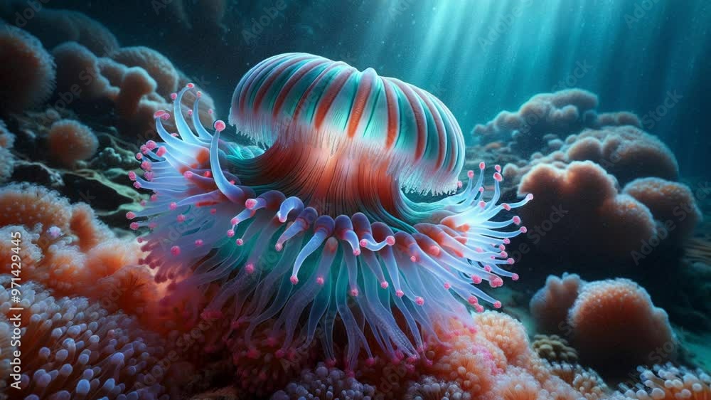 Stunning bioluminescent sea creature glowing in vibrant colors, set ...