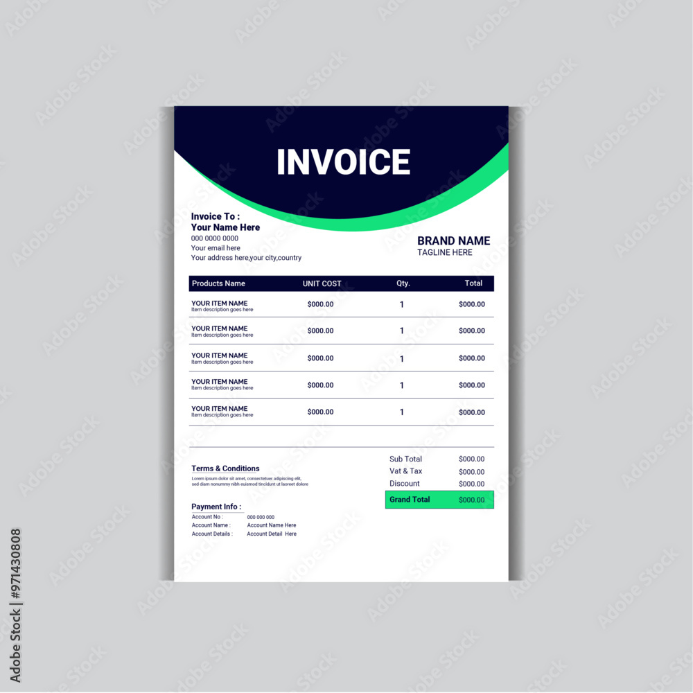 Minimal Corporate Business Invoice design template, vector illustration ...