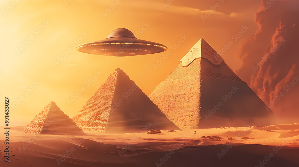 Ancient egyptian pyramids under alien ufos in the desert. Egyptian Pyramids. Illustration Stock ...