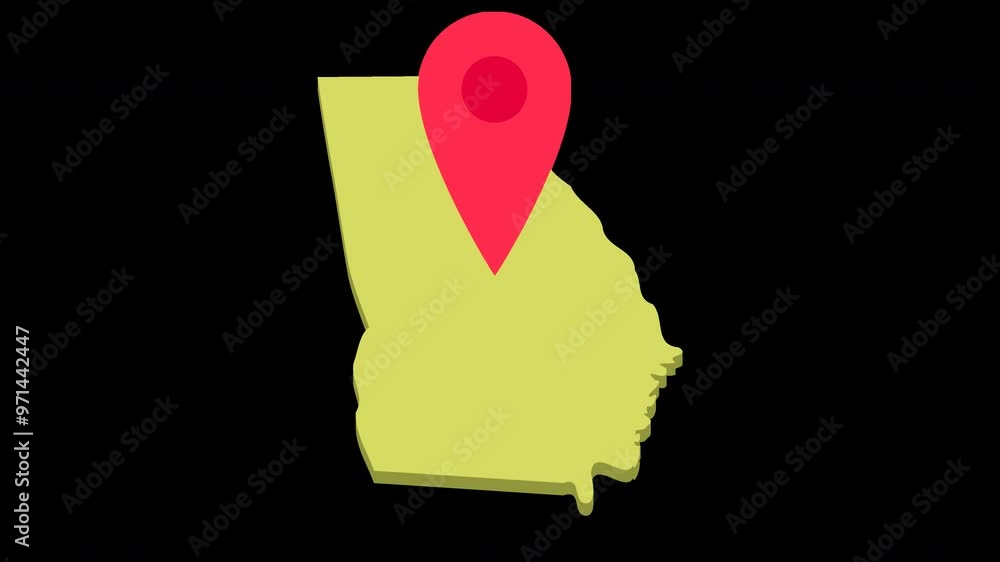 Looped animation of a red location marker bouncing on the 3D yellow map ...
