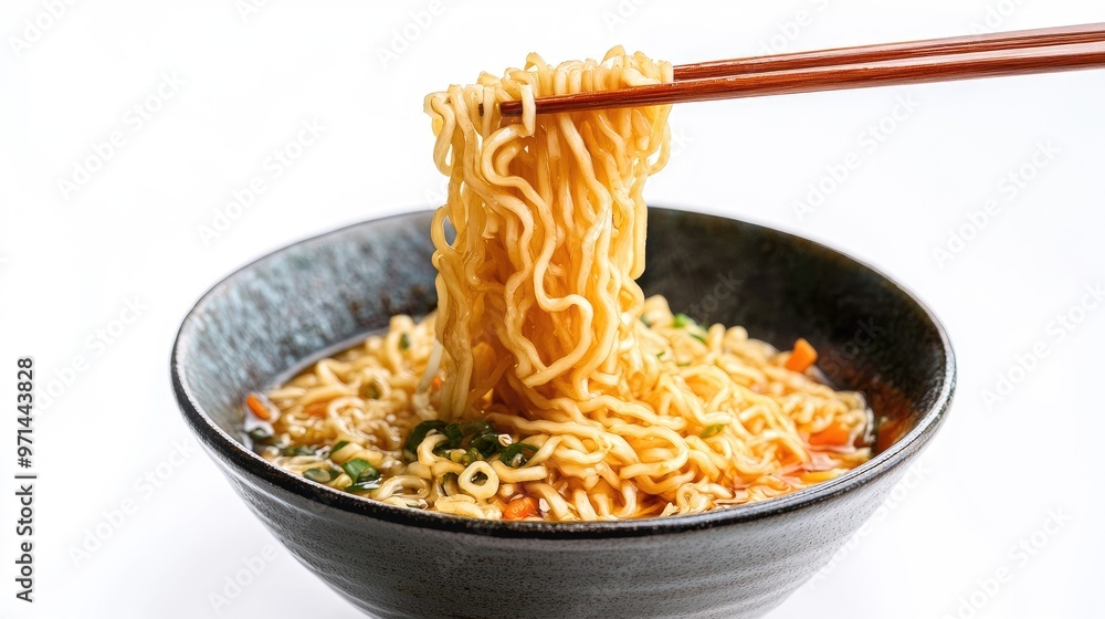 A high-resolution image of a single serving of noodles being lifted ...