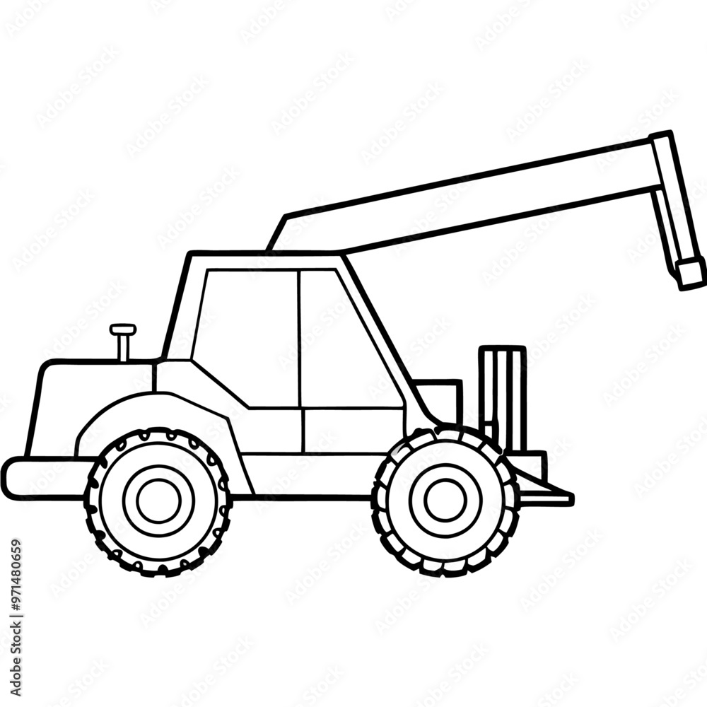 telehandler machine outline coloring book page line art drawing Stock ...