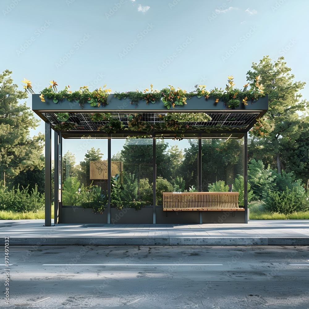 Eco Friendly Bus Stop with Green Roof and Solar Panels Integrating ...