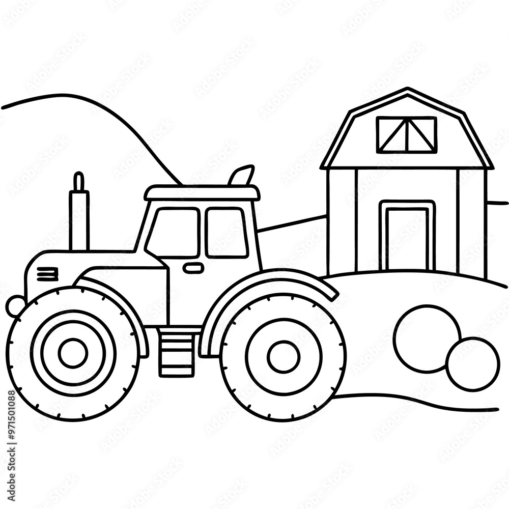 tractor on farming outline coloring book page line art drawing Stock ...