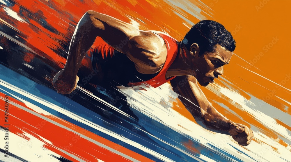 Dynamic vector image of a sprinter at the starting line, muscles taut ...