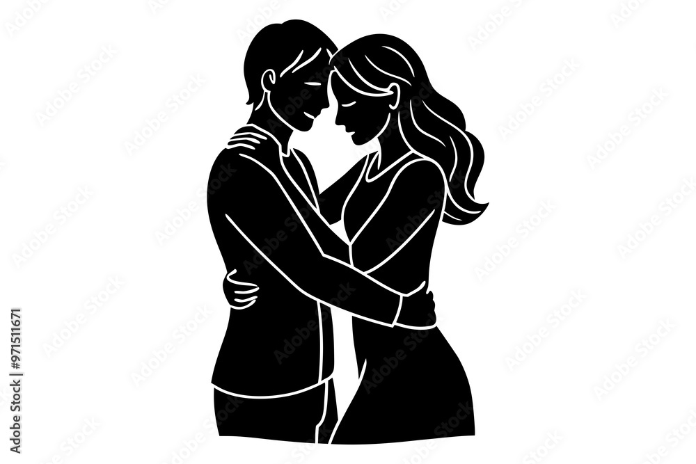 Silhouette Vector of Two Figures Hugging, Vector Illustration, Romantic ...