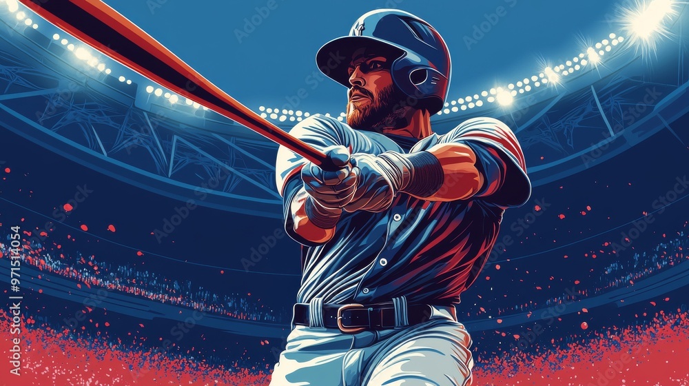 Vector depiction of a baseball player hitting a home run, the bat ...