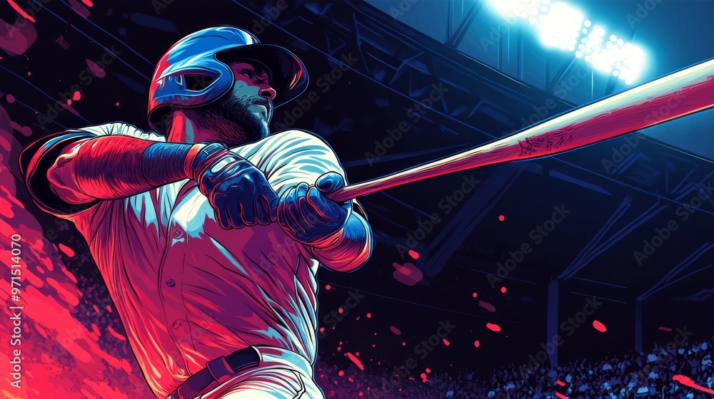 Vector depiction of a baseball player hitting a home run, the bat ...