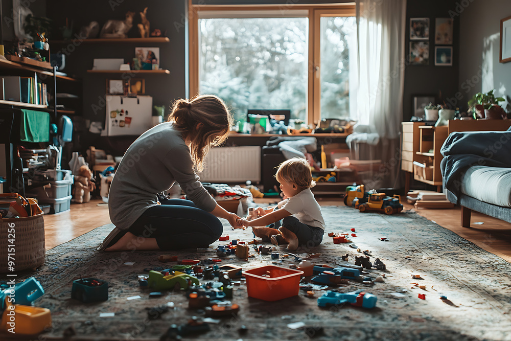 Parent and Child Bonding Amidst Mess: A parent and child playing ...