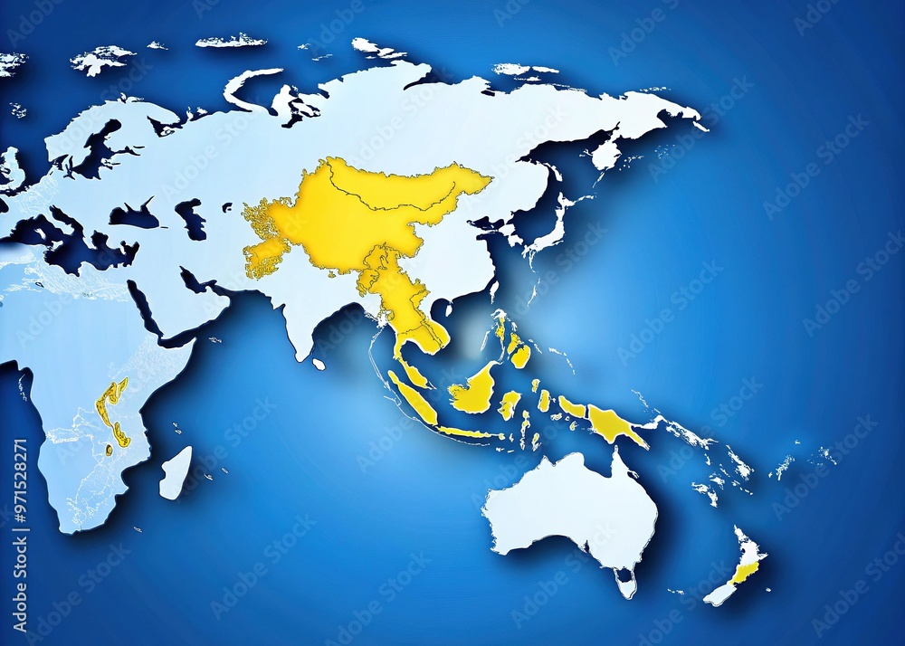 Vibrant blue world map with Philippines highlighted in bright yellow ...