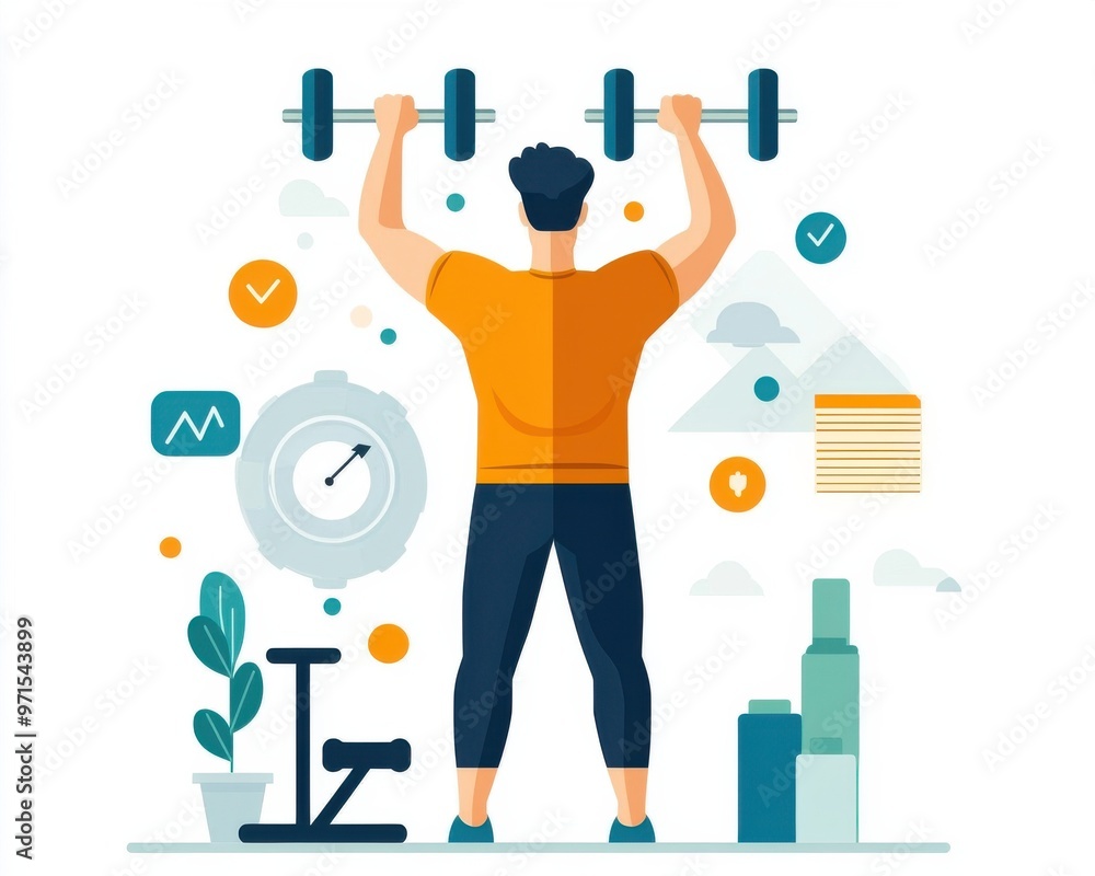 A young man is working out in the gym, pushing through the last rep of ...