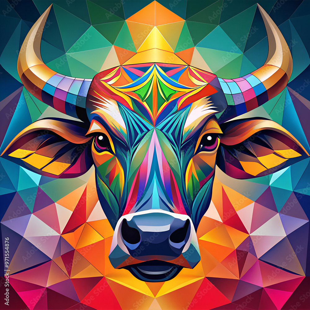 Indian bull geometric bull head illustration with vibrant patterns and ...