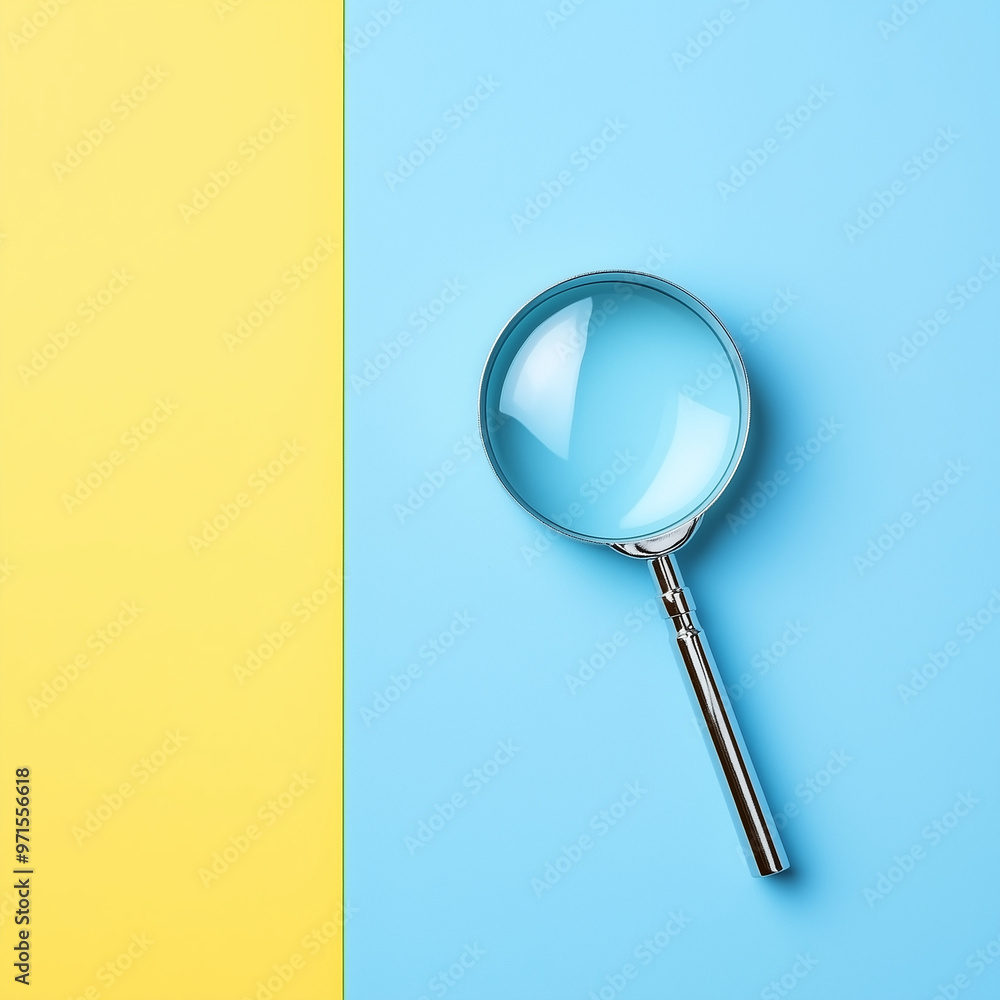Magnifying glass on a split yellow and blue background Stock Photo ...