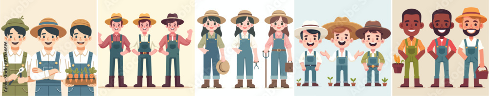 vector set of full body farmer characters with a flat style design ...