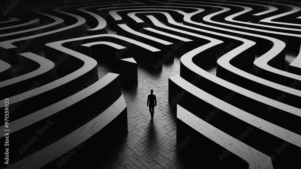 Endless Maze: A person wandering through a massive, abstract maze that ...