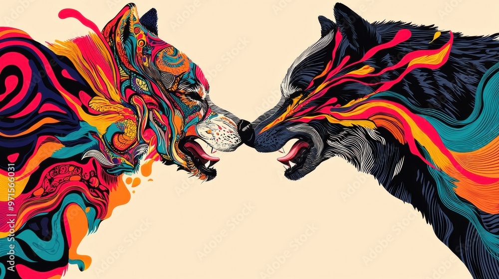 Inner Wolves Dance: Two wolves locked in an intricate dance, with ...