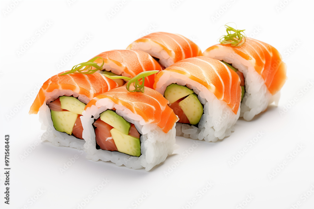 Sushi presentation on white background. Sushi themes. Asian cuisine ...