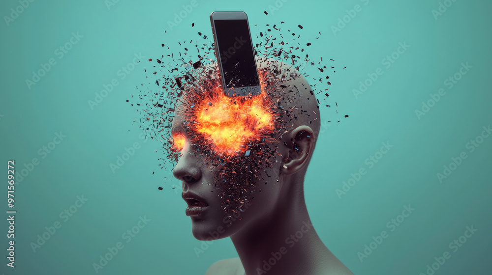 Mind Shattered: A head with glowing cracks and breaking apart, with ...