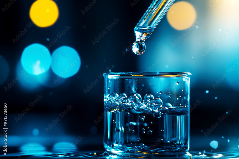 Acid-base molecules reacting, creating a neutralized compound, liquid ...