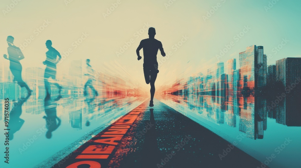 Race Against Time and Self: A human silhouette running on a path that ...