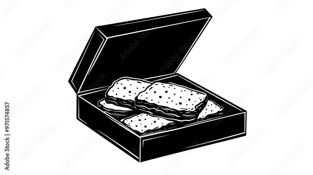 Partially opened box of shortbread cookies revealing layers inside ...