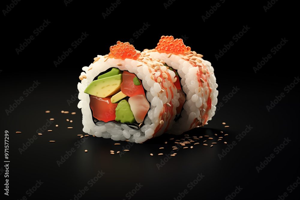 Sushi on black background. Sushi themes. Asian cuisine themes. Asian ...