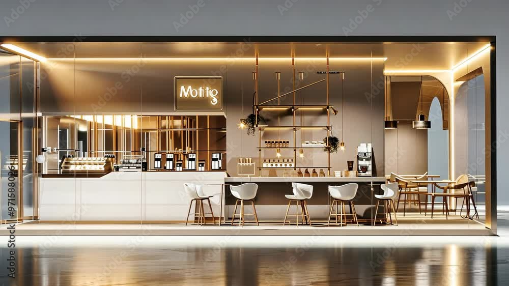 Modern café interior design features sleek bar area and stylish seating ...