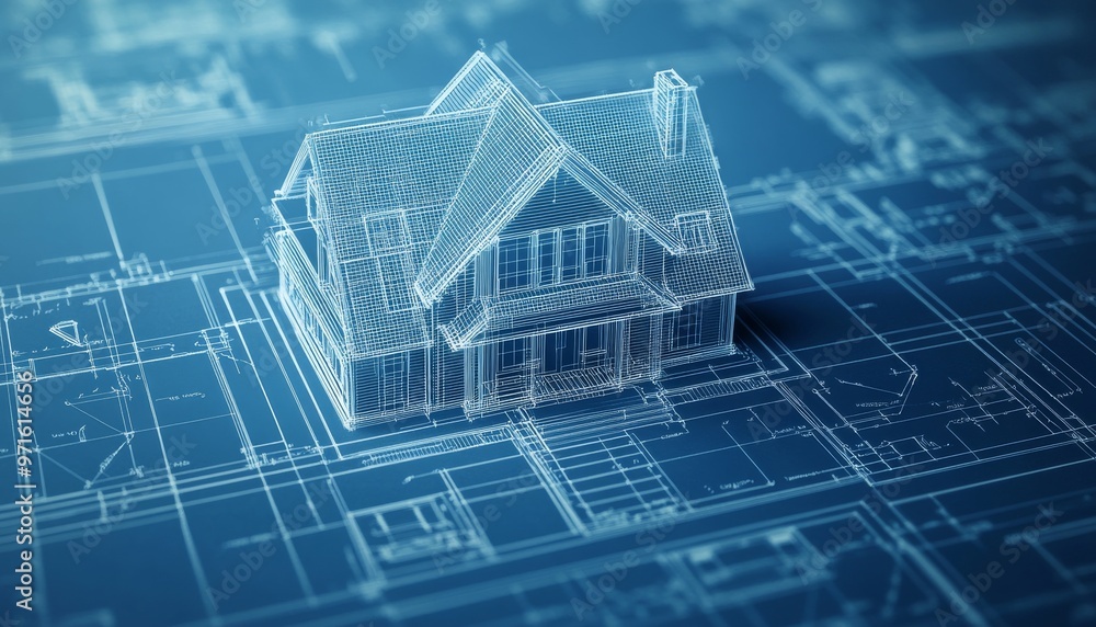 Architectural Blueprint of a House Design Displayed on a Digital ...