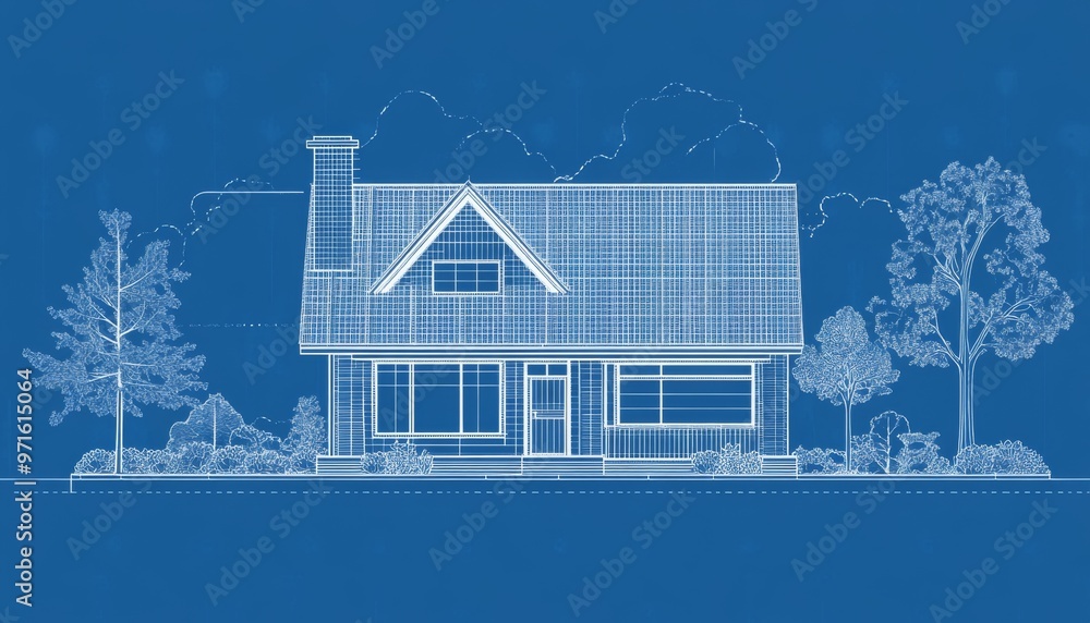 Architectural Blueprint of a Modern House Showcasing Front Elevation ...