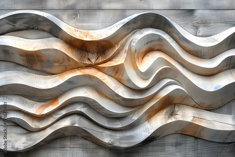 Abstract metallic wave sculpture with rust accents, ideal for ...