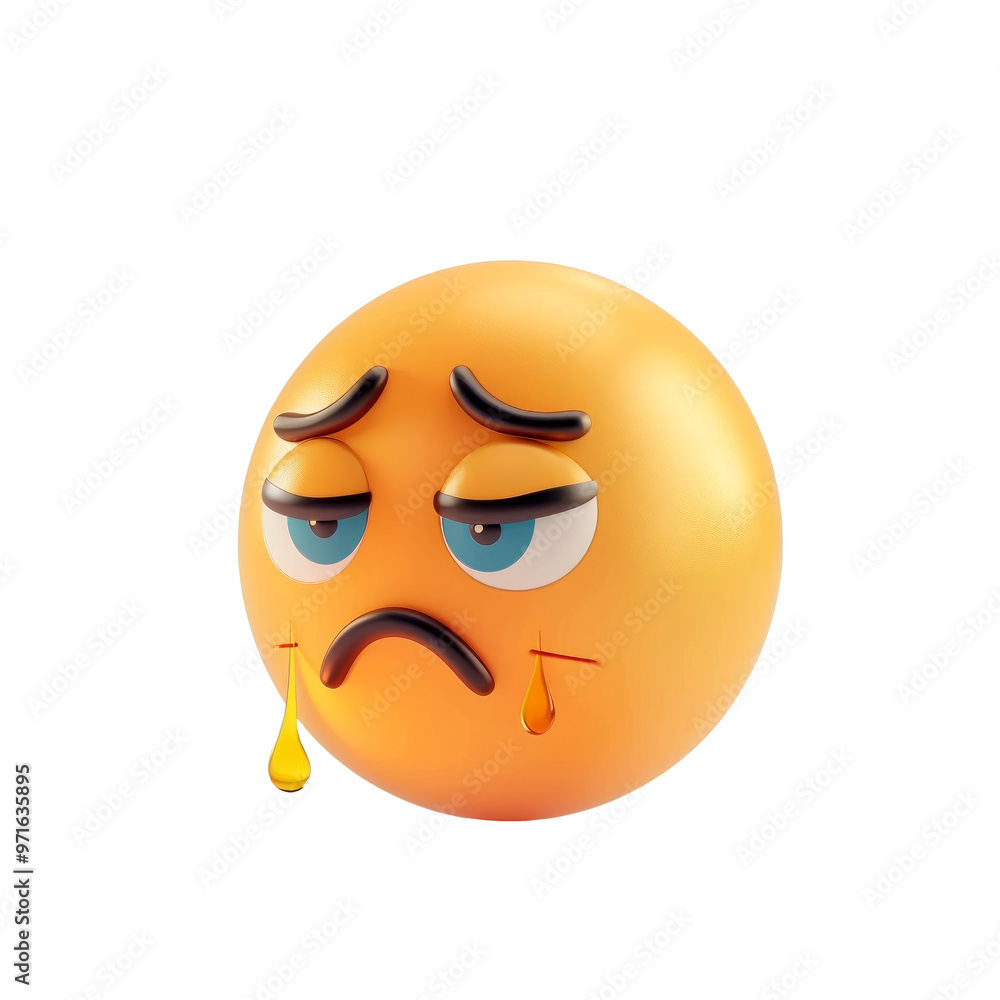 Cartoon emoticon crying with tears, isolated on transparent background ...