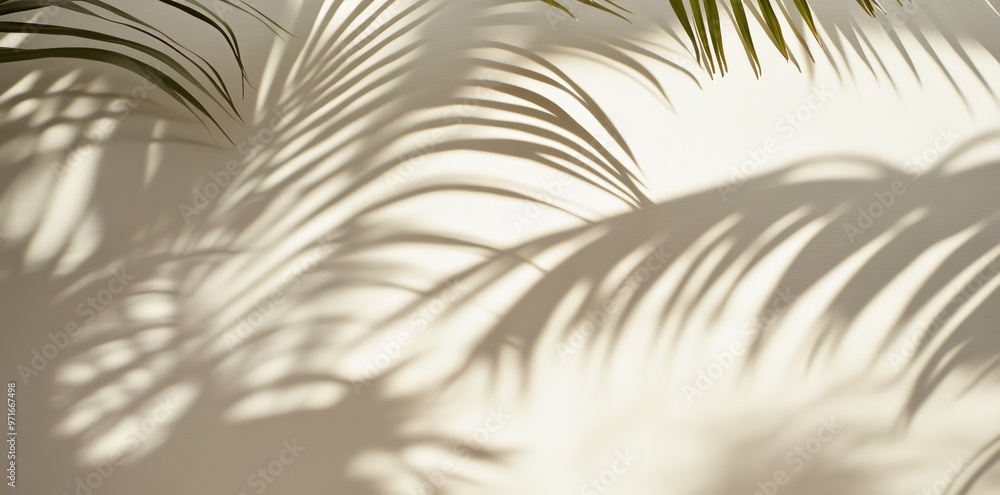 This image depicts the shadows cast by a tree on a white wall, along ...