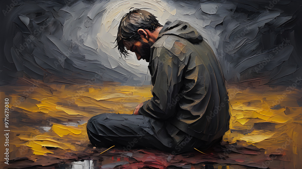 Silhouette of depressed man. Silhouette depressed man behaving sadly ...