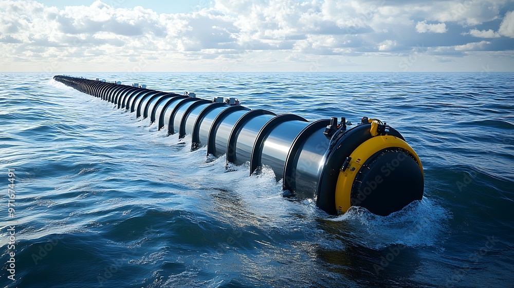 Ocean wave power plant showing mechanical arms harnessing energy from ...
