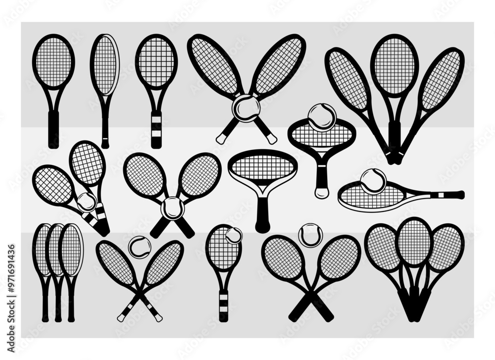 Tennis Racket SVG Silhouette Bundle, Tennis Racket Silhouette, Sports ...